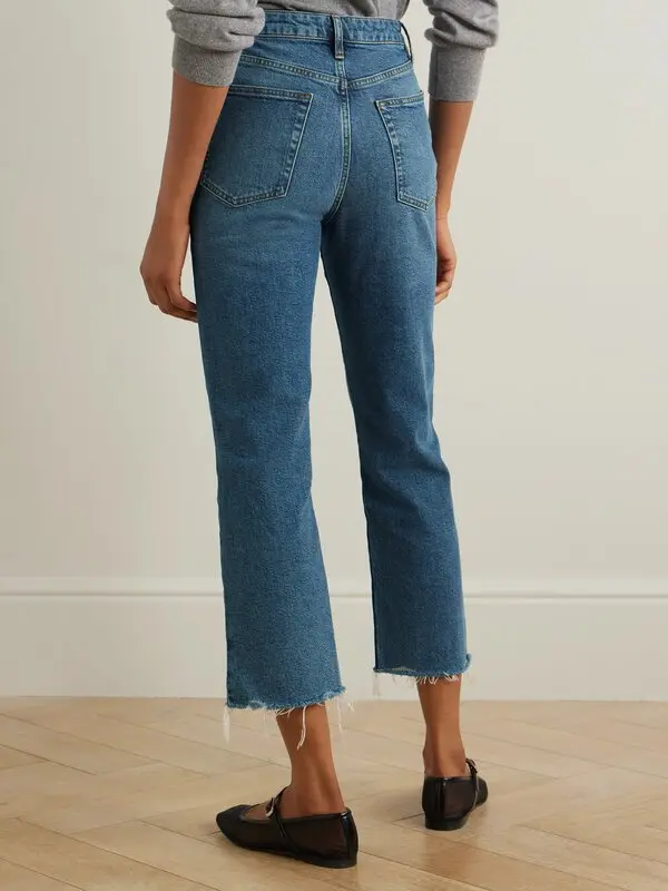 FRAME The Ruler Crop Frayed High-rise Slim-leg Jeans