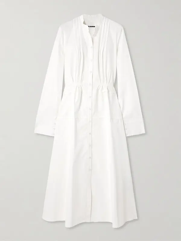 JIL SANDER Pintucked Cotton-poplin Maxi Shirt Dress