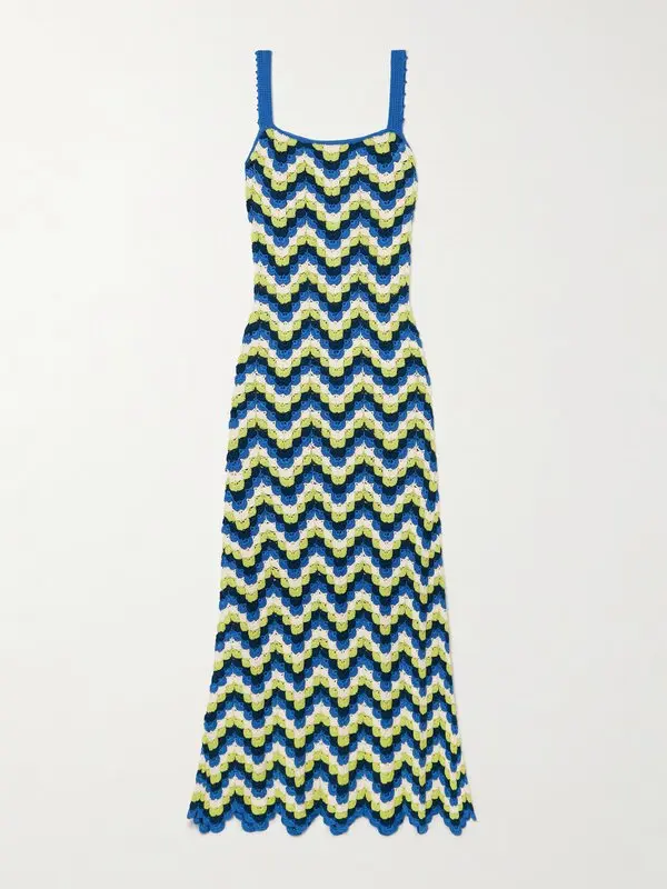 Escvdo Marea Crocheted Cotton Maxi Dress - Blue