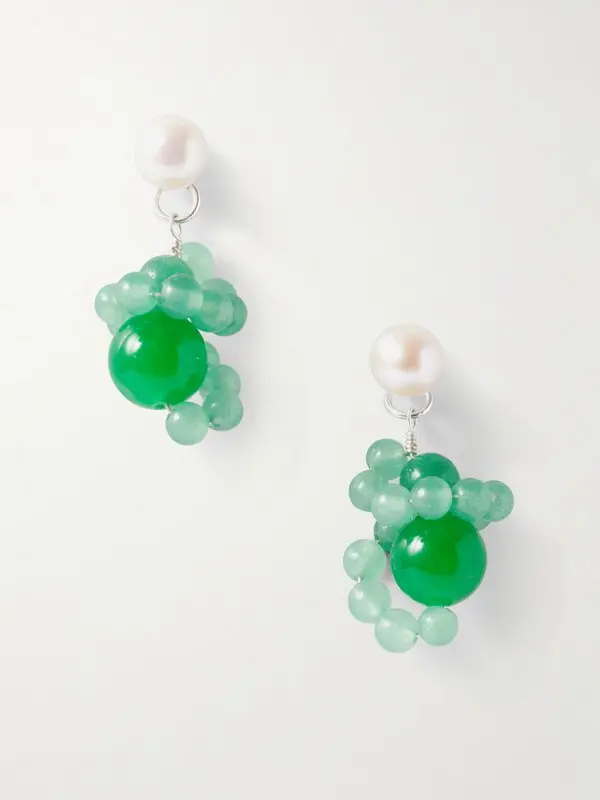 Completedworks Recycled Silver, Pearl And Beaded Earrings - Green