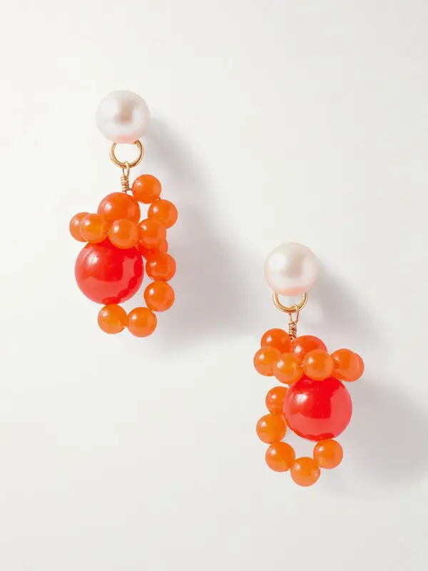 Completedworks Recycled Gold Vermeil, Pearl, And Beaded Earrings - Orange