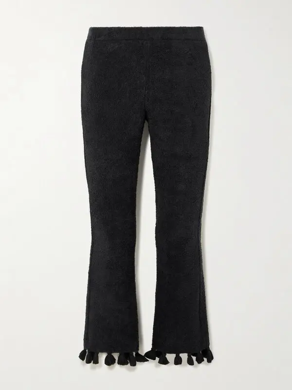 CAP D’ANTIBES Cropped Tasseled Cotton-terry Flared Pants