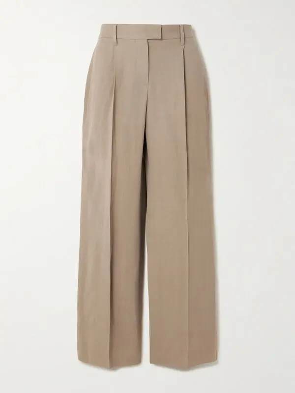 Brunello Cucinelli Bead-embellished Pleated Twill Wide-leg Pants - Brown