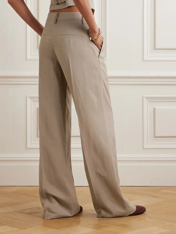 Brunello Cucinelli Bead-embellished Pleated Twill Wide-leg Pants - Brown