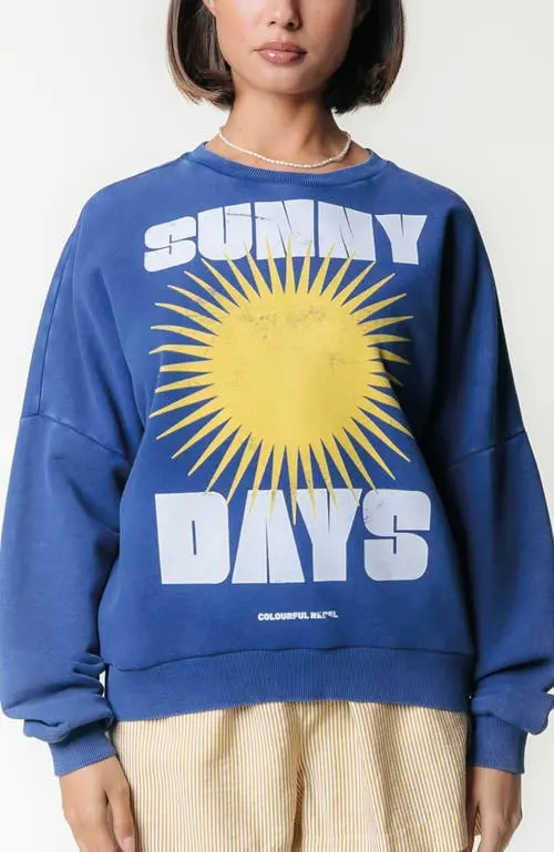 COLOURFUL REBEL Sunny Days Acid Wash Drop Shoulder Sweatshirt - Bright Blue