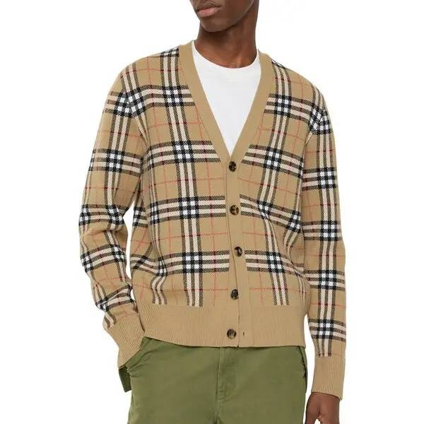 Burberry Check Cotton Wool Cardigan - Sand Beige