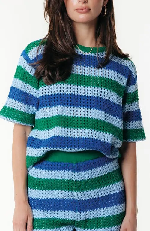 COLOURFUL REBEL Hope Crochet Stripe Short Sleeve Top