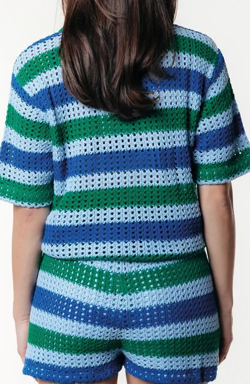 COLOURFUL REBEL Hope Crochet Stripe Short Sleeve Top