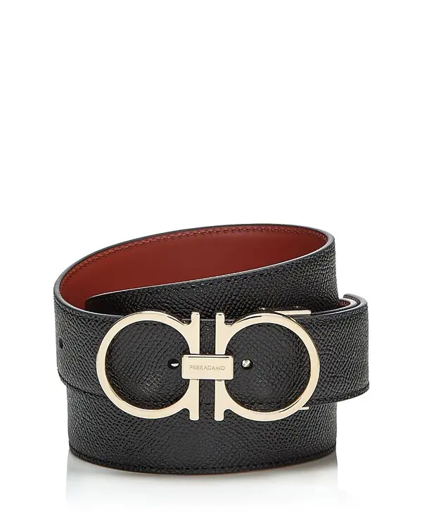 FERRAGAMO Double Gancini Leather Belt - Nero