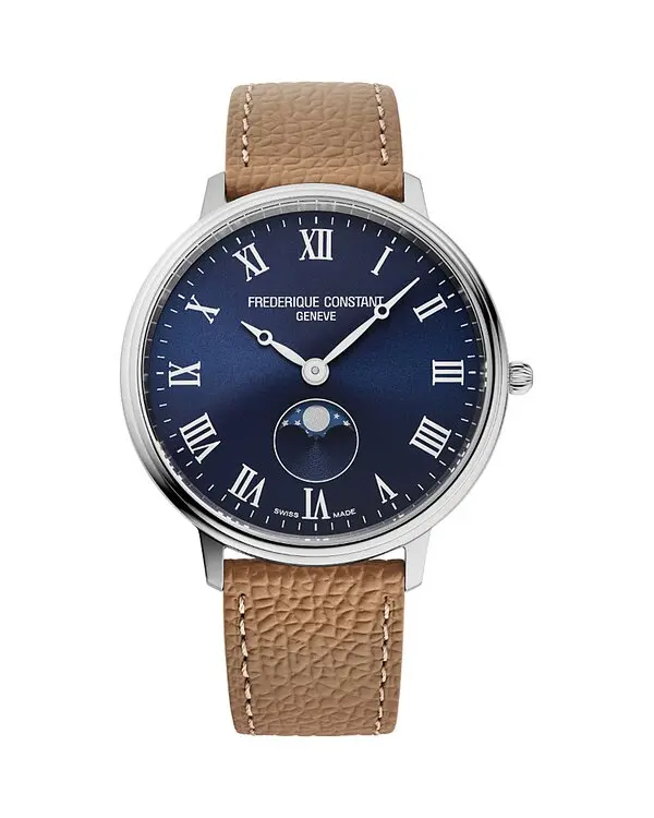 FREDERIQUE CONSTANT Classics Quartz Moonphase Watch, 39mm - Blue/brown