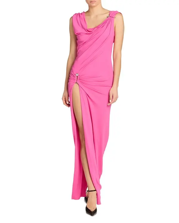 Versace Draped High Slit Gown