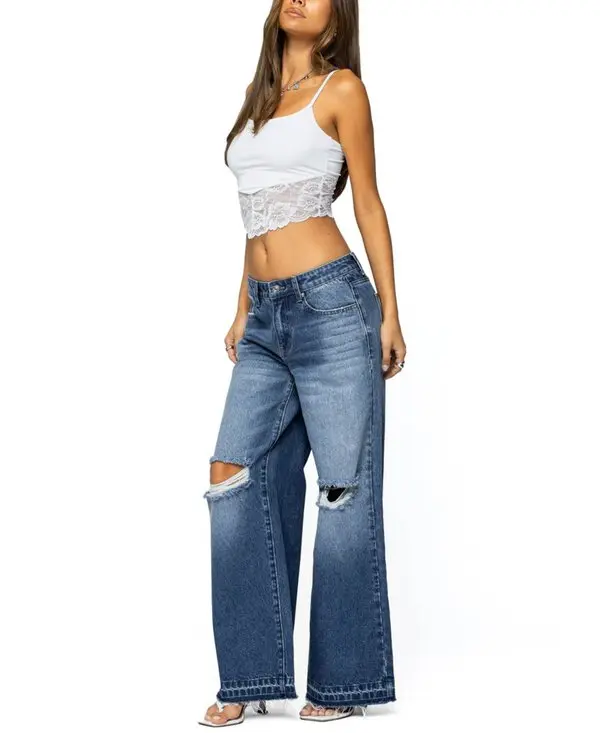 EDIKTED Xenia Distressed Low Rise Jeans
