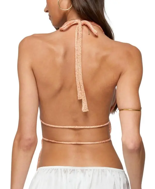 EDIKTED Sequin Knit Split Front Backless Top - Orange