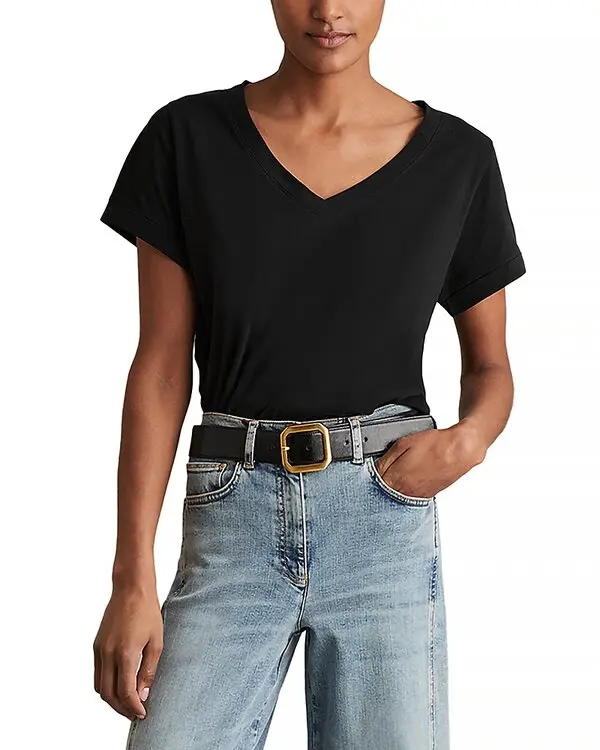 REISS Luna V-neck Tee - Black