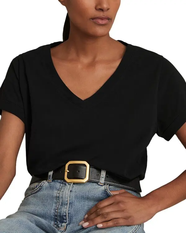 REISS Luna V-neck Tee - Black