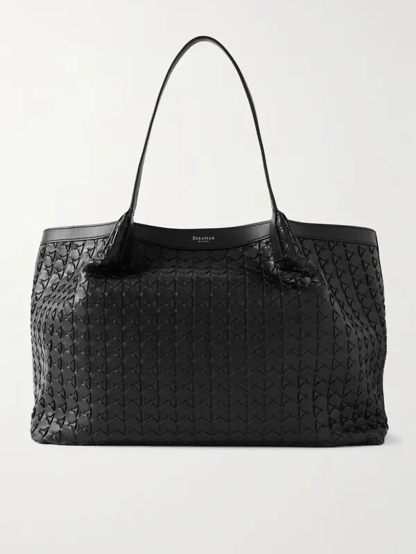 SERAPIAN Secret Large Woven Leather Tote - Black