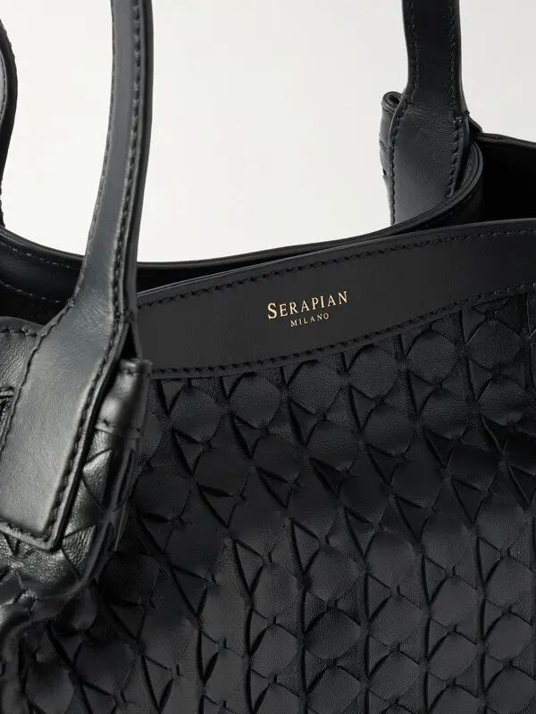 SERAPIAN Secret Large Woven Leather Tote - Black