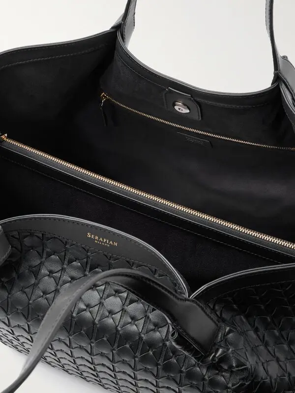SERAPIAN Secret Large Woven Leather Tote - Black