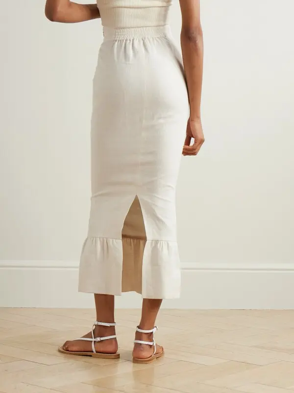 Posse Matilda Ruffled Linen Midi Skirt - Neutrals