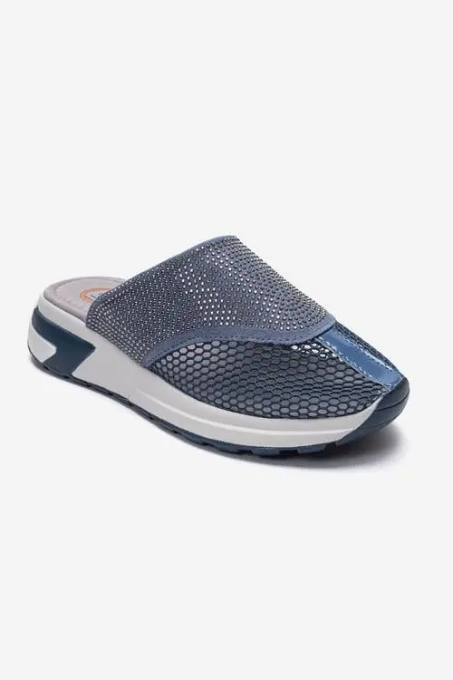 PROLOGUE SHOES Glea Mesh Rhinestone Mules - Blue