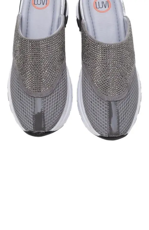 PROLOGUE SHOES Glea Mesh Rhinestone Mules - Grey Faux Leather