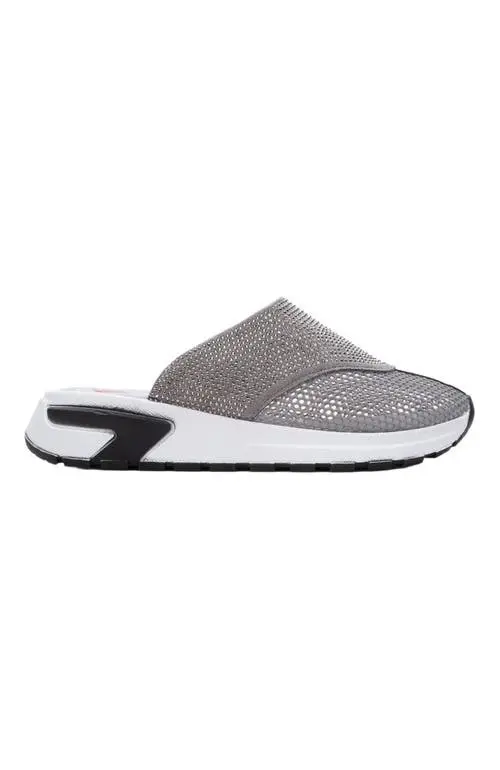 PROLOGUE SHOES Glea Mesh Rhinestone Mules - Grey Faux Leather