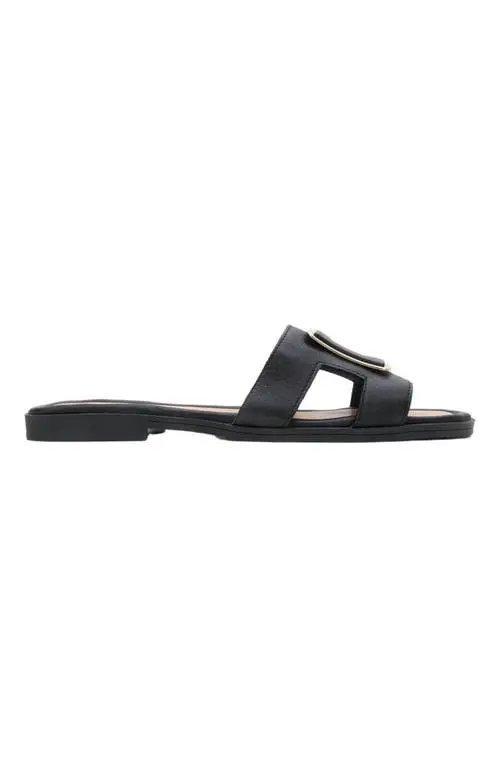FOREVER & ALWAYS SHOES Millie Leather Buckle Slide - Black Leather