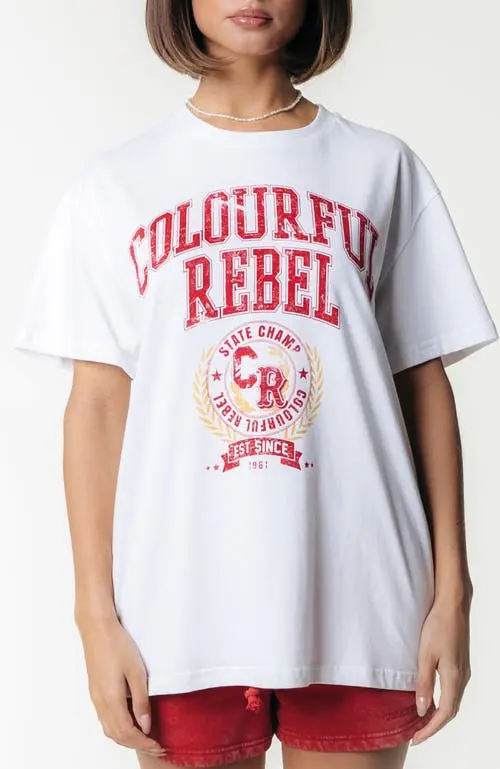 COLOURFUL REBEL Cr Varsity Loose-fit Tee - White