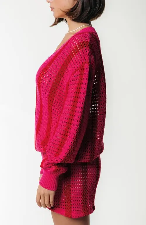 COLOURFUL REBEL Lizza Crochet Stripe V-neck Sweater