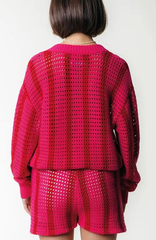 COLOURFUL REBEL Lizza Crochet Stripe V-neck Sweater