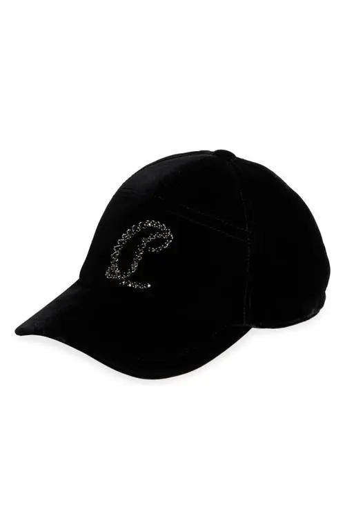 CHRISTIAN LOUBOUTIN Crystal Embellished Velvet Baseball Cap - Black/ Jet