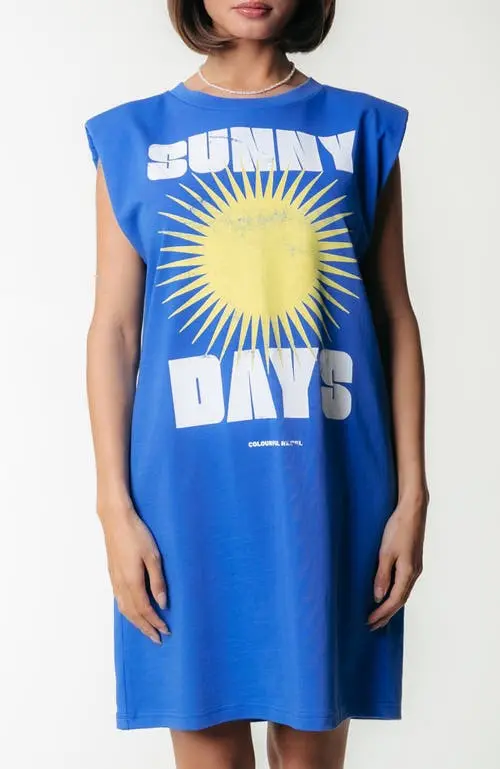 COLOURFUL REBEL Sunny Days Padded T-shirt Dress - Med. Denim Blue