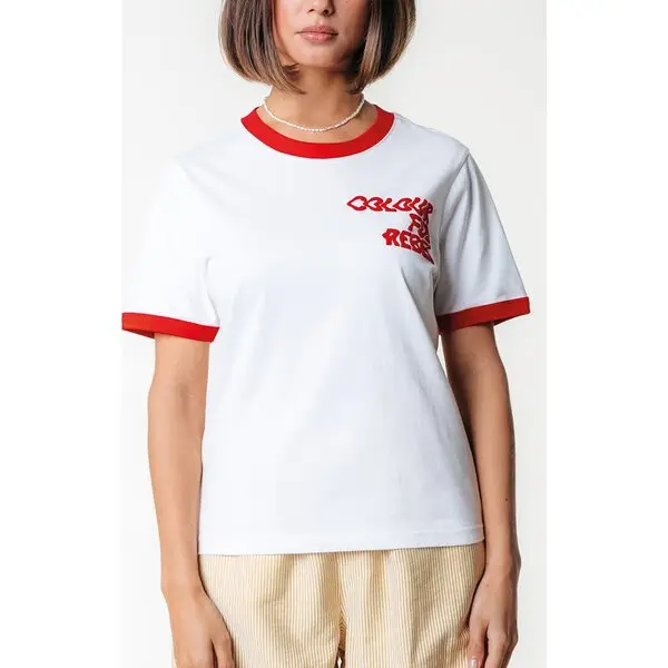COLOURFUL REBEL Logo Wave Ringer Boxy Tee - Standard White