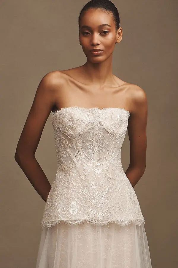 ivory and blush wedding dress Blush Tulle Wedding Dresses Ivory Lace V Neck – Lisposa main image 0