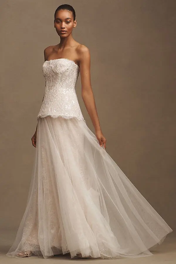 Watters Brookehaven Strapless Wedding Gown - Ivory Rose Gold | Editorialist