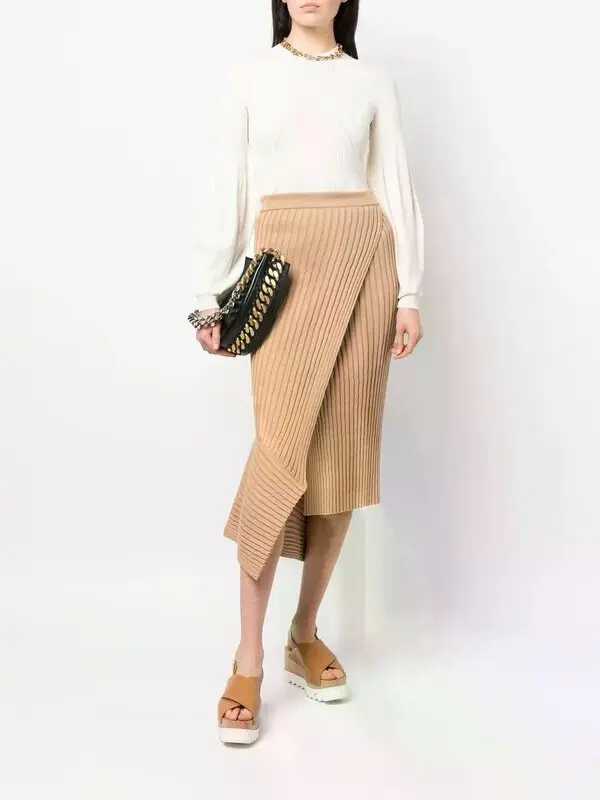 Stella McCartney Asymmetric Ribbed-knit Wrap Skirt - Brown