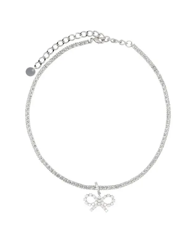 SELF-PORTRAIT Crystal Bow Tennis Necklace - Silver