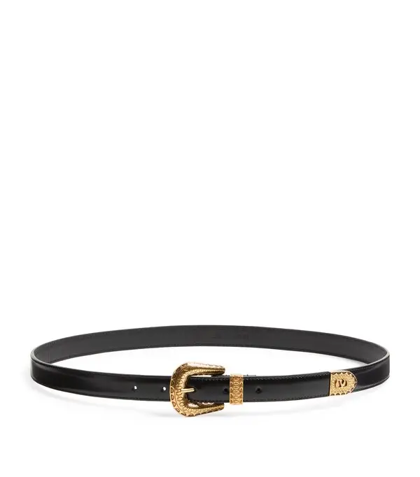 Valentino Garavani Leather Vlogo Buckle Belt - Black