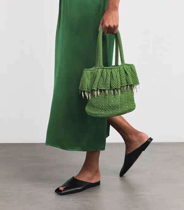 Sandro Crochet Embellished Top Handle Bag In Green - 30% Off