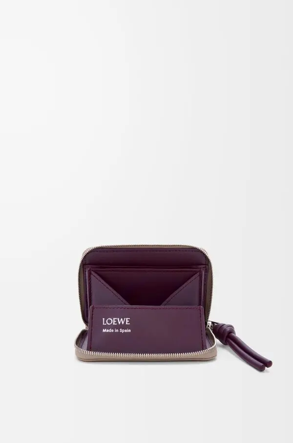 Loewe Zipped Coin Purse In Shiny Nappa Leather Skin - Clay/plum