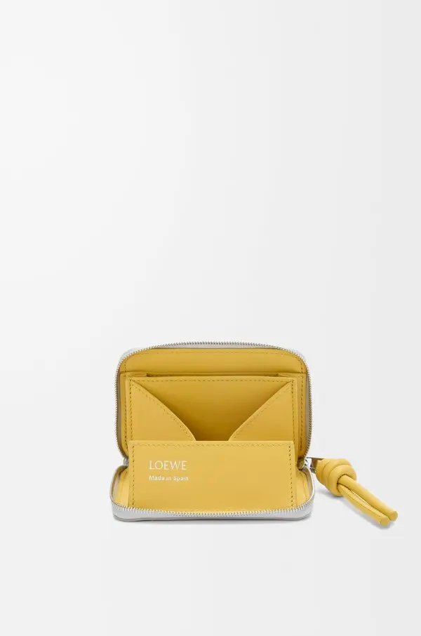 Loewe Zipped Coin Purse In Shiny Nappa Leather Skin - Shell Grey/dandelion