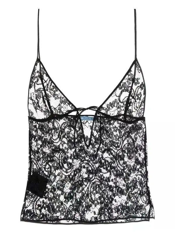 Prada Lace Cropped Top - Black