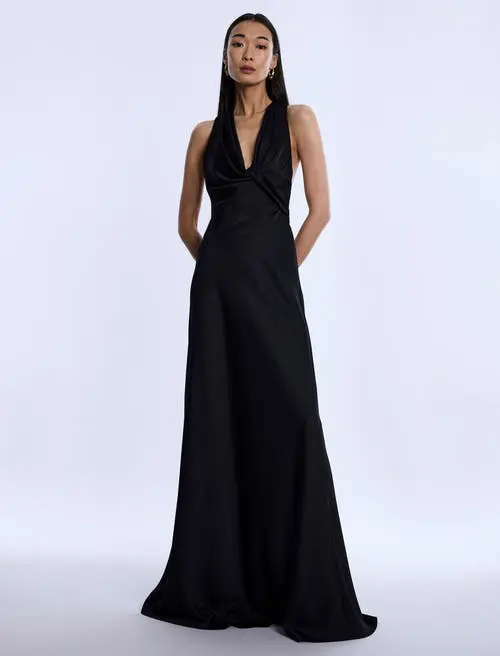 Bcbgmaxazria Cowl Neck Halter Gown - Black