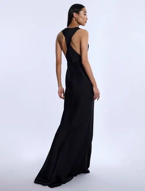 Bcbgmaxazria Cowl Neck Halter Gown - Black