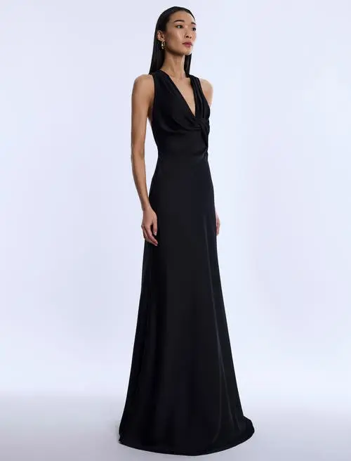 Bcbgmaxazria Cowl Neck Halter Gown - Black