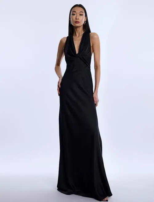 Bcbgmaxazria Cowl Neck Halter Gown - Black