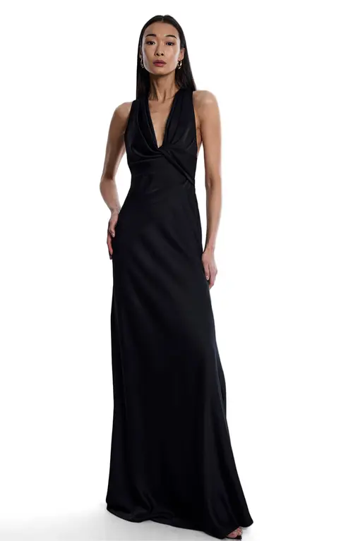 Bcbgmaxazria Cowl Neck Halter Gown - Black