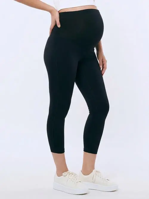 Motherhood Maternity Essential Stretch Secret Fit Over The Belly Maternity Crop Leggings - Black
