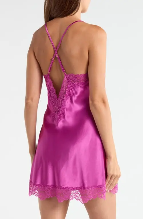 IN BLOOM BY JONQUIL Paulina Lace Trim Satin Chemise - Red Violet