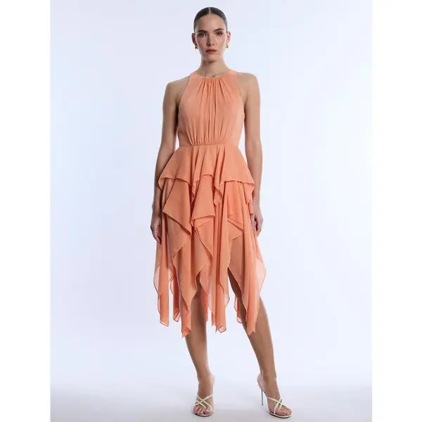 Bcbgmaxazria Ruffle Handkerchief Hem Midi Dress